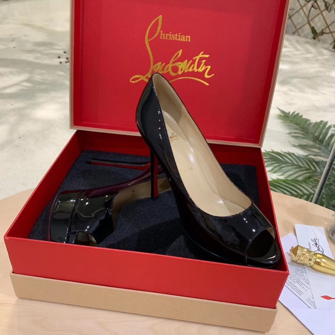 Christian Louboutin Black Patent Fetish Peep 130mm Pumps - Victor Kicks
